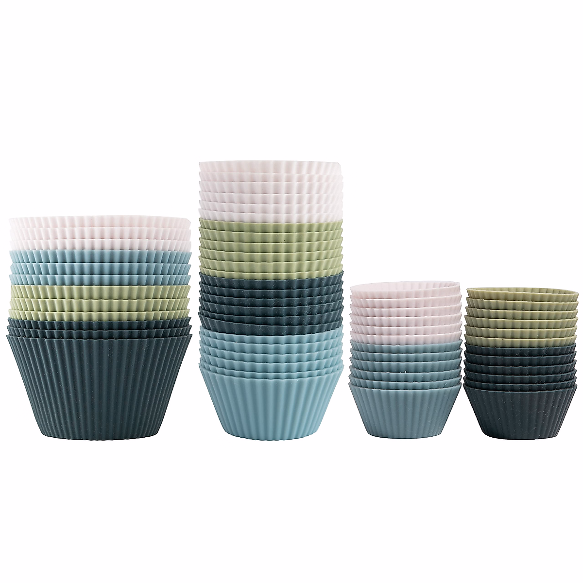 The Silicone Kitchen Reusable Silicone Baking Cups - The Signature Collection Bundle, Non-Toxic, BPA Free, Dishwasher Safe (24 Regular, 12 Jumbo, 24 Mini))