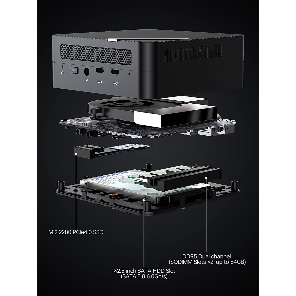 MINISFORUM Venus Series UM773 Lite Mini PC AMD Ryzen 7 7735HS Barebones Desktop Computer, No RAM No SSD, 2.5Gbps LAN, 2X4K HDMI, 1X8K USB4 Output, Radeon 680M Graphics Micro PC