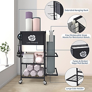 Yoga Mat Storage Rack，Home Gym Storage Rack Gym Workout Equipment Storage Organizer Fitness Weight Rack on Wheels for Yoga Mat,Yoga Block,Foam Roller,Resistance Band and Other Workout Accessories