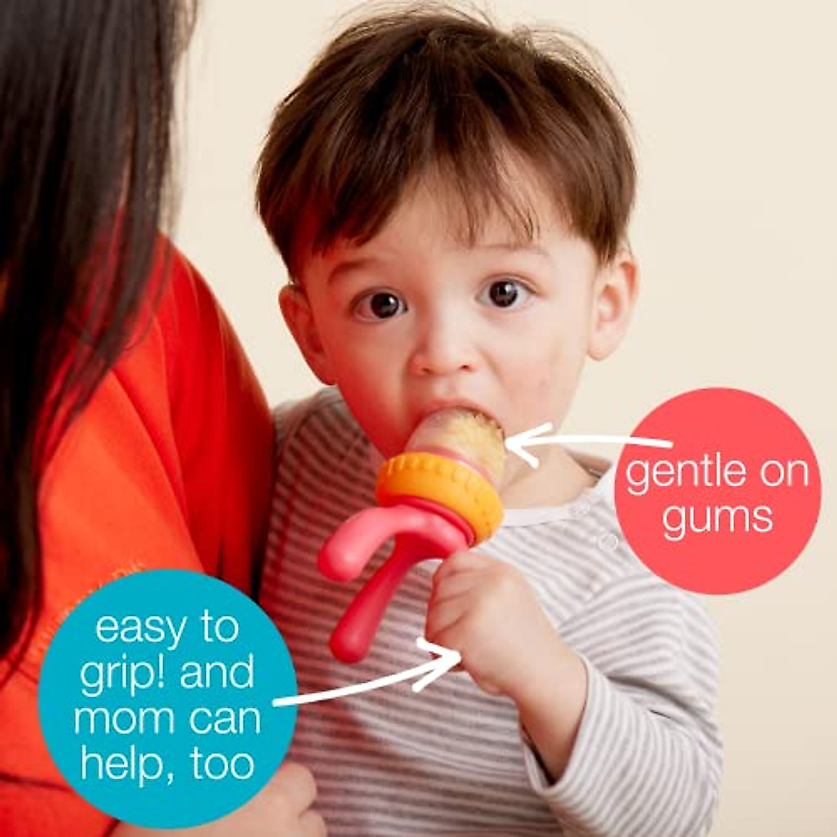 b.box Silicone Fresh Food Feeder | Ages 4 Months+ | Tripod Design Easy for Baby to Hold | Perfect for Fresh or Frozen Foods | Cap Included for On The Go | Dishwasher Safe (Strawberry Shake)