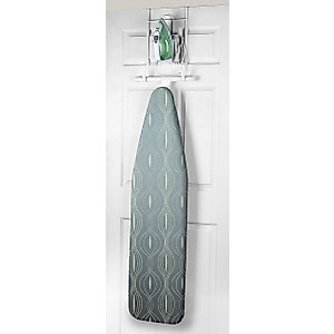 Spectrum Diversified Over-the-Door Holder No-Installation Iron & Ironing Board Storage, Sturdy Steel Construction With Rubberized Hook Ends Laundry Room Storage & Closet Organization, White, Large