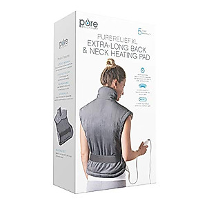 Pure Enrichment® PureRelief® XL Extra-Long Back & Neck Heating Pad, Safe Heat Therapy for Sore Muscles, Pain, & Cramps in Neck, Back, & Shoulders, 4 Heat Settings w/Auto Shut-Off, Soft Fabric (Gray)
