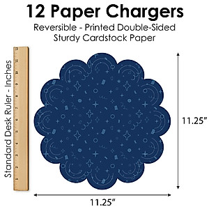 Big Dot of Happiness Navy Confetti Stars - Simple Party Round Table Decorations - Paper Chargers - Place Setting For 12