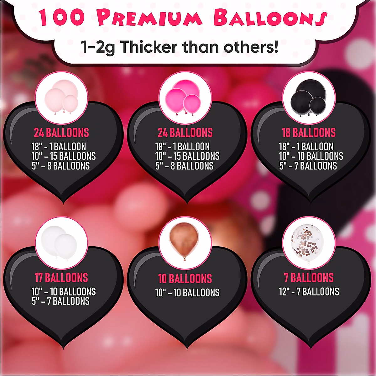 ALL-IN-1 Pink Black and White Balloons Garland & Arch Kit – Small and Large White, Black and Pink balloons – Hot Pink and Black Party Decorations for Birthday, Boss Baby, Mean Girls, Barbie, Minnie