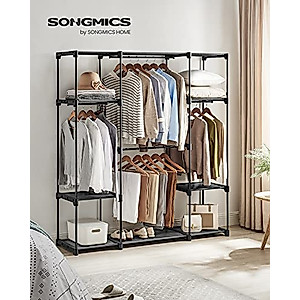 SONGMICS Portable Closet, Freestanding Closet Organizer, Clothes Rack with Shelves, Hanging Rods, Storage Organizer, for Cloakroom, Bedroom, 59.5 x 16.9 x 65.4 Inches, Black URYG036B02