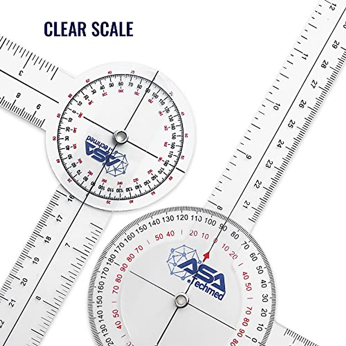 ASA TECHMED Goniometer Set 4 Pieces 12", 8", 6" Body Measuring Tape - Physical Therapy, Occupational Therapy, Fitness, Medical Protractor Angle Ruler