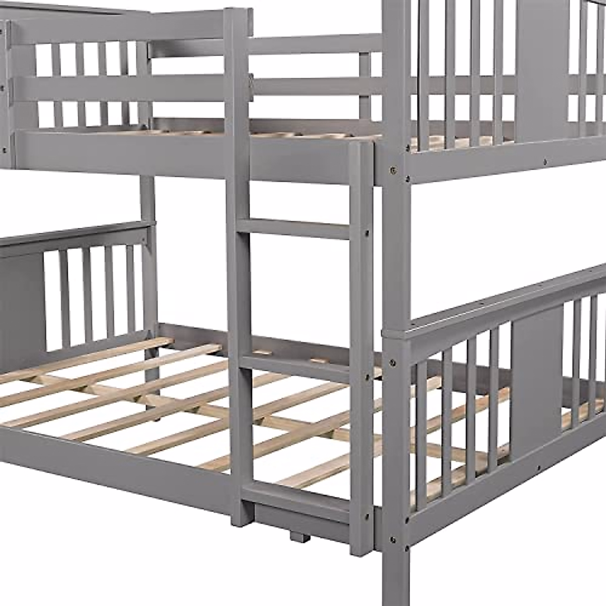 ATH-S Twin Over Twin Bunk Bed with Trundle, Solid Wood Bunk Beds for (White) (Color : Grey, Size : Full Over Full)