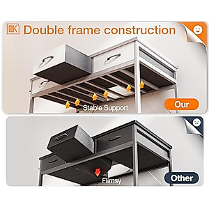 ODK 40 Inch Small Computer Desk with 3 Cloth Drawers for Home Office, Vanity Desk with Storage and Hook for Bedroom, Work Desk, Study Writing Table, White