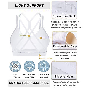 RUNNING GIRL Strappy Sports Bra for Women Sexy Crisscross Back Light Support Yoga Bra with Removable Cups White