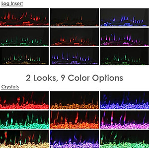 Sunnydaze Modern Flame 36-Inch Indoor Electric Fireplace - Wall-Mounted/Recessed Installation - 9 Flame Colors - Black