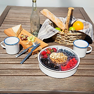 Airtight 5-Compartment Removable Multi Divided Serving Tray with Lid, Portable Charcuterie Container, Snackle Platter, Snack Box, Easy Prepping Organizer Cansiter for Veggie, Fruit, Ingredient (Round)