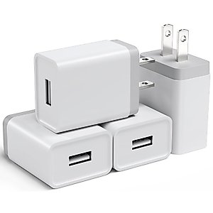USB Wall Charger Block 12W - 4 Pack USB Plug, USB Charging Block, 2.4A/5V Power Adapter, Box Cube Compatible with iPhone 13 12 11 Pro Max SE XS XR X 8 7 6 6S Plus, Samsung, LG, Moto, Android Brick