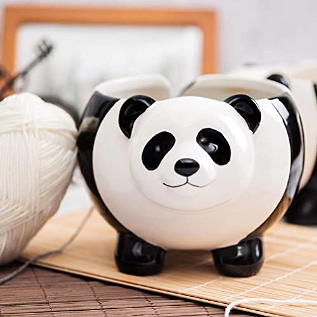 jojofuny Yarn Bowl with Hole for Knitting Needles Cartoon Panda Shaped Yarn Bowl Holder Knitting Wool Storage Basket for Craft Crochet Kit Organizer