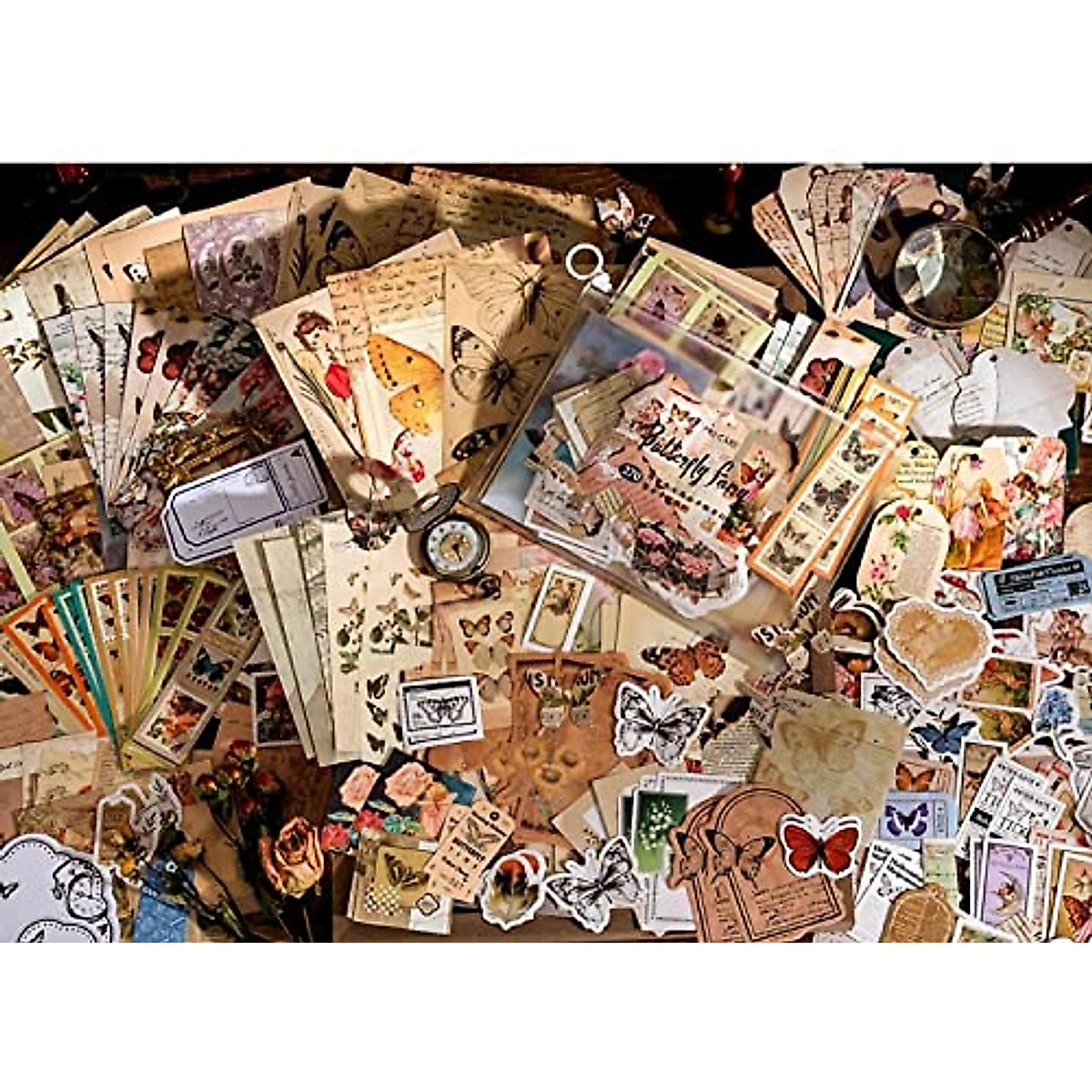 Zhosinrehe 274 Pieces Vintage Scrapbook Supplies for Bullet Journaling Supplies, Ephemera Paper Stickers Scrapbooking Collage Stickers, DIY Art Junk Journaling Supplies Kit(Butterfly)