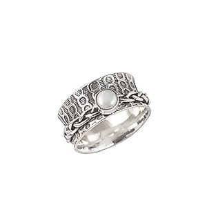 925 Sterling Silver Round Pearl Spinner Ring Handmade Silver Meditation Boho Worry Ring Valentine's Day Bridal Gift (9)
