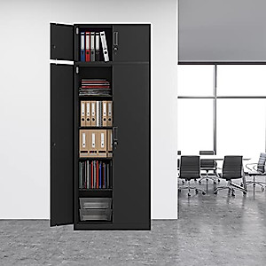 JINKUR Metal Storage Cabinet with Locking Doors and 4 Adjustable Shelves, 86.6-Inch Extra Tall Lockable Steel Storage Cabinets for Home Office Garage Kitchen Pantry (Black)