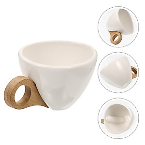 Hemoton 2Pcs Coffee Mug Ceramic with Wooden Handle, 150ml/5Oz Coffee Cup Household Drinking Cup Espresso Cup (White)