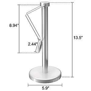 Stainless Steel Paper Towel Holder, Countertop Paper Towels Stand with Steel Arm for Kitchen Dinning Room - Silver