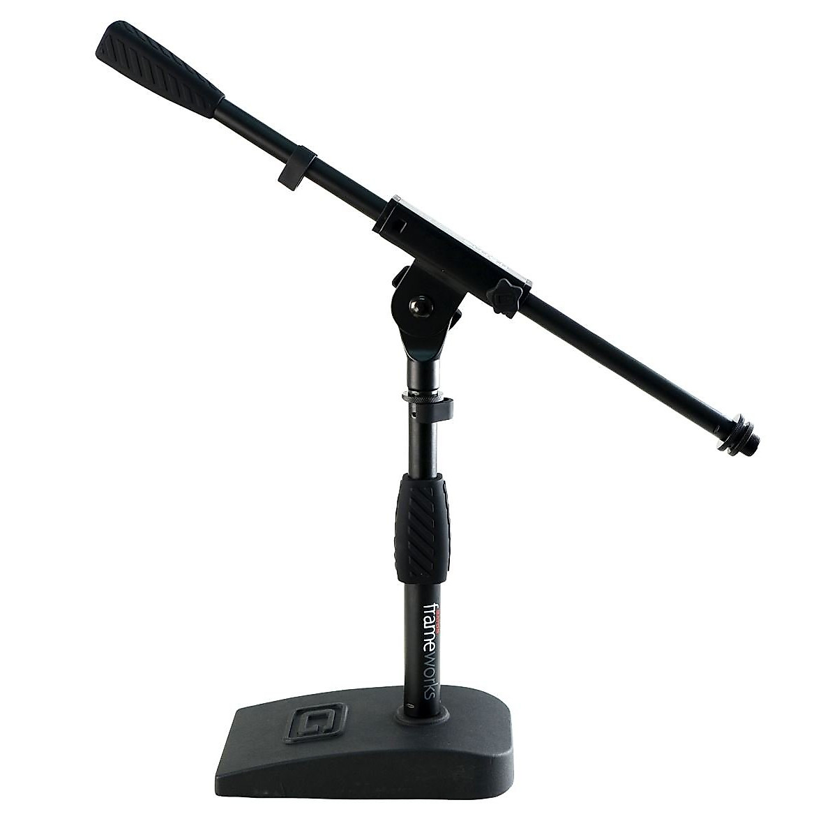 Gator Frameworks Short Weighted Base Microphone Stand with Soft Grip Twist Clutch, Boom arm, and both 3/8" and 5/8" Mounts; Base Dimensions - 4.5" X 8" (GFW-MIC-0821)