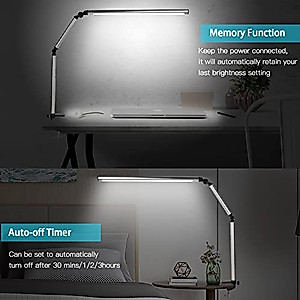 Coyfa LED Desk Lamp with Clamp and RF Remote, Metal Swing Arm Desk Lamps for Home Office, 3 Color Modes 6 Brightness Timing Dimmable Eye Caring Memory Function Desk Light