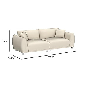 Container Furniture Direct Stylish and Luxurious Velvet Sofa with Modern Corner Design, Living Room Furniture with Minimalist Vibes, Two Accent Pillows Included, Cream White