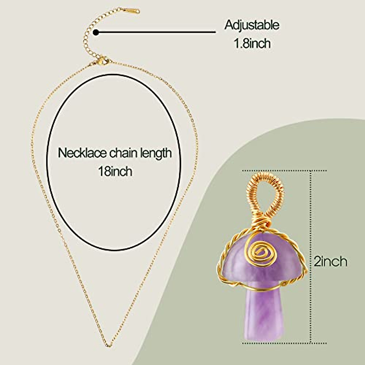 3 pieces Mushroom Gifts Mushroom Crystal Necklace for Women Pink Crystal Green Jade Amethyst Mushroom Jewelrys with Adjustable Link Chain for Wedding Party Gift