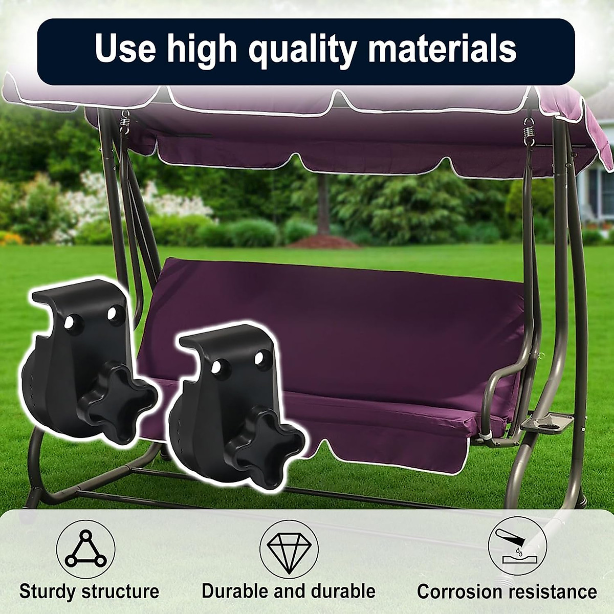 2 Pcs Swing Canopy Porch Patio Outdoor Swing Frame Replacement Parts, Swing Frame Plastic Match Diameter 20-23mm Swing Chair Frame Fitting to Attach Canopy Frame