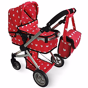 Convertible Combo Baby Doll Stroller for 3 Year Old Girls & Up | Play Toy Baby Stroller for Dolls, Folding Adjustable Bassinet Carriage Buggy with Storage Basket Converts to Sit Up Pushcart Pram