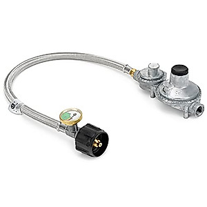 Stanbroil Horizontal Two Stage Propane Regulator - 20" RV Propane Pigtail Stainless Steel Braided Hose with Gauge