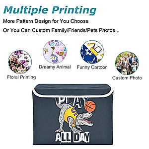 CaTaKu Basketball Dinosaur Storage Bins with Lids and Handles, Fabric Large Storage Container Cube Basket with Lid Decorative Storage Boxes for Organizing Clothes