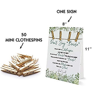 Don't Say Bride Sign,Bride Shower Clothespin Game，Includes a 8x11 Standing Sign and 50 Mini Natural Clothespins - BIG005
