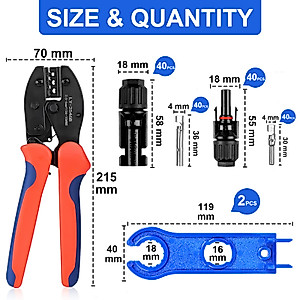 Karidge Solar Cable Connector-Crimping Tool Kit,20 Pairs Male/Female Solar Panel Connectors, 1 Crimper Pliers,2pcs Spanner Wrench,40pcs Solar Panel Wiring Kits