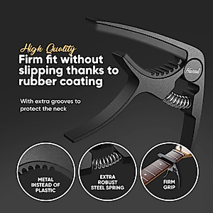 HAVENDI® Capo for Guitar + 3 Picks | Easy to use | Capo for Guitar - Acoustic Guitar, Classical Guitar, Electric Guitar & Ukulele