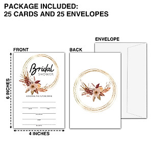 Pampas Grass Bridal Shower Invitations with Envelopes, 25 Pcs Boho Tropical Desert Blank Fill-in Invites for Wedding Reception, Engagement Party, Bachelorette Party(15)