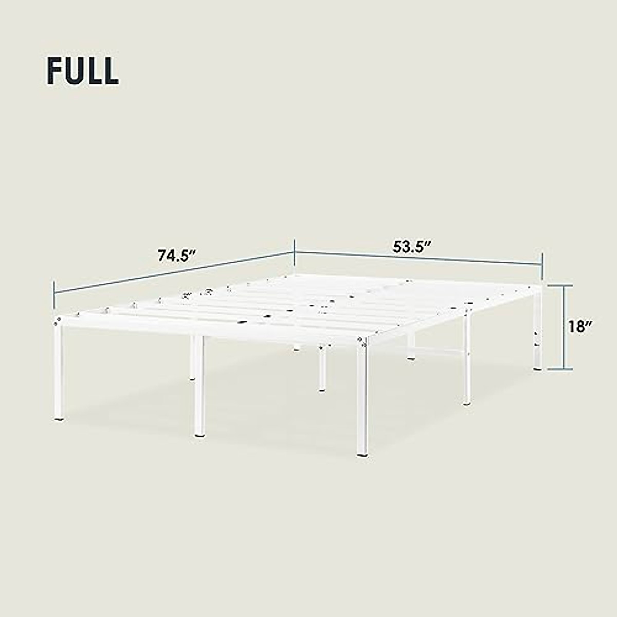 Best Price Mattress 18 Inch Metal Platform Bed Frame, Heavy Duty Steel Slats, White, Full
