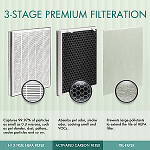 Keedal Vital 100 Pet Care Filter Compatible with LEVOIT Vital 100 Replacement Filter | 2X H13 True HEPA Filters & 4X Extra Pre-Filters | Part# Vital 100-RF