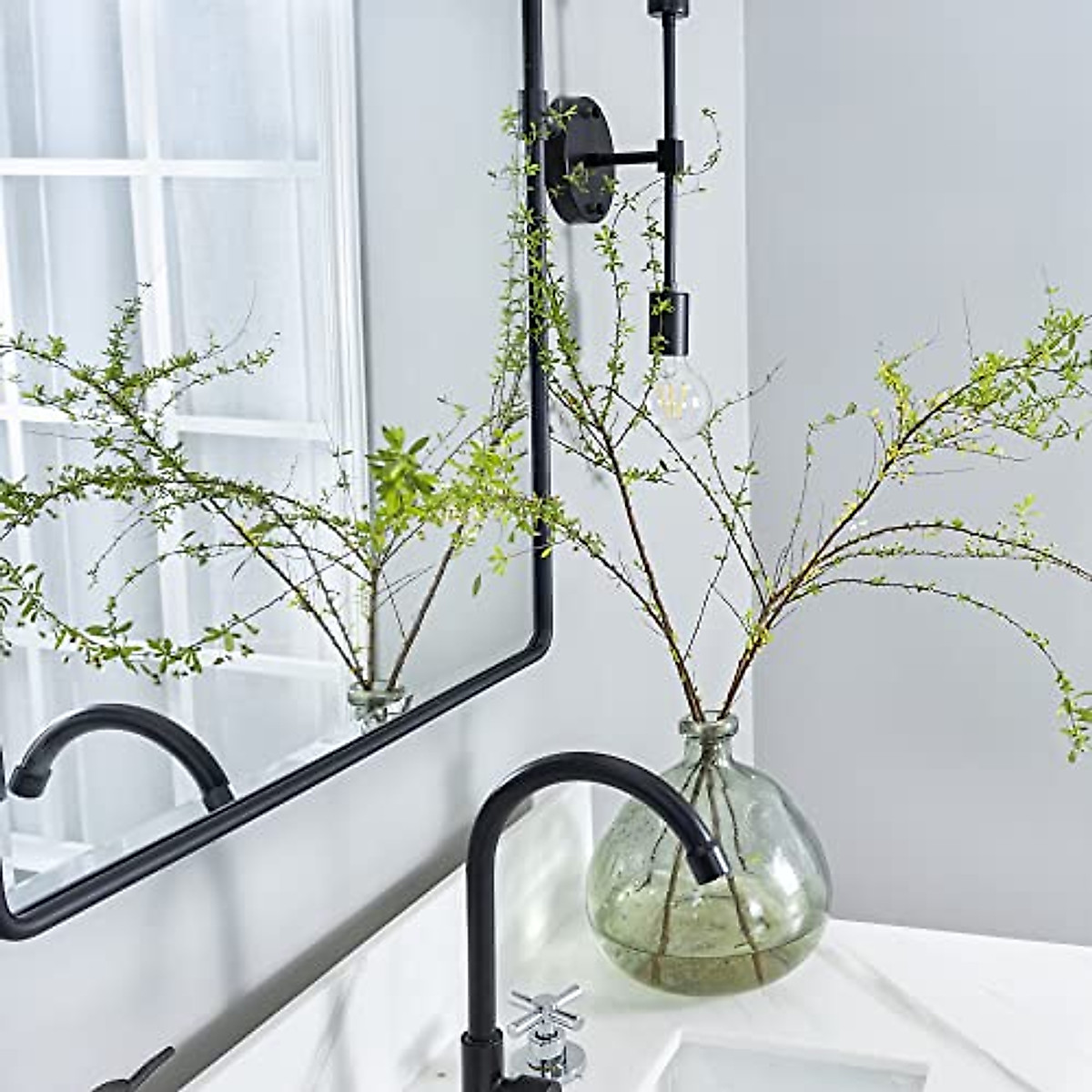 TEHOME 27 x 35 inch Farmhouse Large Black Metal Framed Pivot Rectangle Bathroom Mirror Rounded Rectangluar Tilting Beveled Vanity Mirrors for Wall