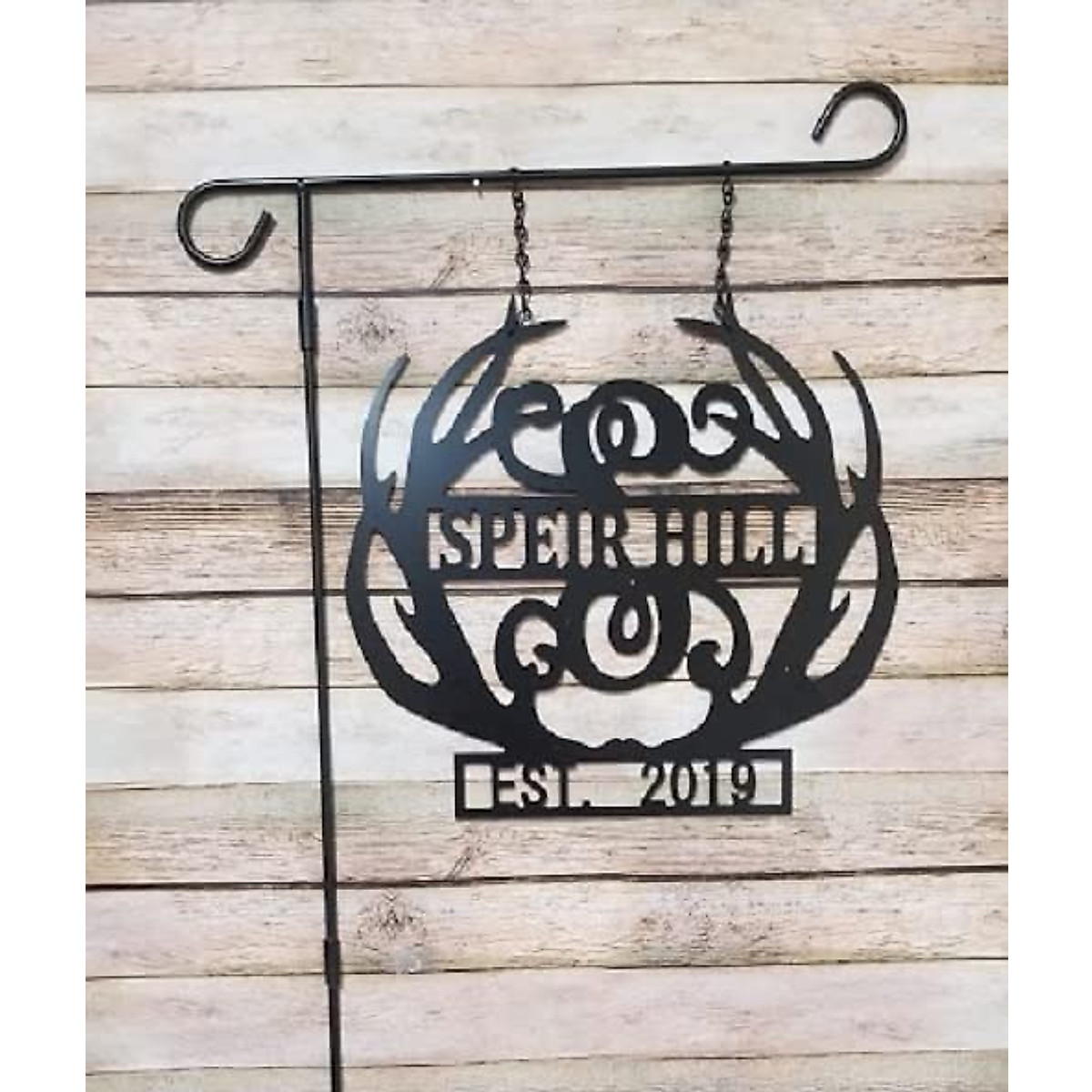 PK Décor Deer Antler Decor with Family Last Name with Established Year, Metal ACM Buck Antlers Sign Gift, Rustic Initial Monogram Door Hanger, QUICK Ship (Split Letter Established Year)