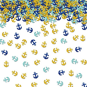 100pcs Anchor Confetti, Colorful Glitter Nautical Table Confetti for Bridal Shower, Anchor Rudder Paper Scatters, Ocean Sailing Birthday/Bachelorette Party Table Decoration