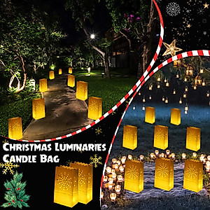 100 Pieces White Luminary Bags Christmas Luminaries Flame Resistant Candle Bags Reusable Paper Lantern Bags for Christmas Wedding Thanksgiving New Year Valentine's Day Diwali Party Decor (Sun)