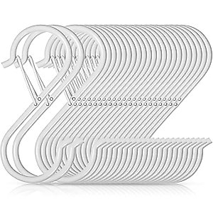 S Hooks Metal Safety Buckle S Shaped Hooks Stainless Steel S Hook Hangers Heavy Duty Anti-Falling S Hooks for Hanging Plants, Lights, Pot, Pans, Cups for Kitchen, 3.55 Inch (White,20 Packs)