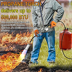 Propane Torch Weed Burner torch, Gardening Outdoor weed torch with Push Button Igniter and 9.8 ft Hose,Heavy Duty Multifunctional Burner for Burning Weeds, Melting ice and Snow,Heating Asphalt(silver)