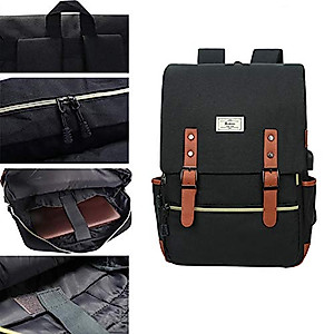 Ronyes Vintage Laptop Backpack College School Bag Bookbags for Women Men 15.6’’ Laptop Casual Rucksack Water Resistant School Backpack Daypacks with USB Charging Port (Black)