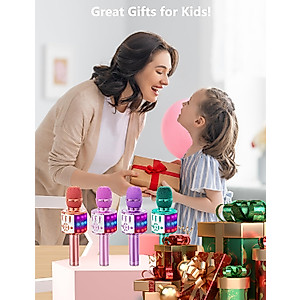 Ankuka Karaoke Microphone for Kids, Bluetooth Karaoke Microphone with LED Lights,Portable 4 in 1 Wireless Microphone Toys Christmas Birthday Gift Home Party Kids Toys for Girls Boys Adults(Rose Gold)