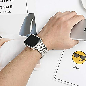 iiteeology Compatible with Apple Watch Band 44mm SE/Series 6 5 4, Upgraded Stainless Steel Link Replacement Band with iWatch Screen Protector Case Silver/Silver