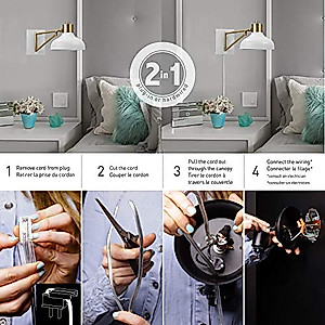 Globe Electric 51344 1-Light Plug-in or Hardwire Swing Arm Wall Sconce, White, Brass Accents, White Cloth Cord, Wall Lighting, Wall Lights for Bedroom, Kitchen Sconces Wall Lighting, Home Décor