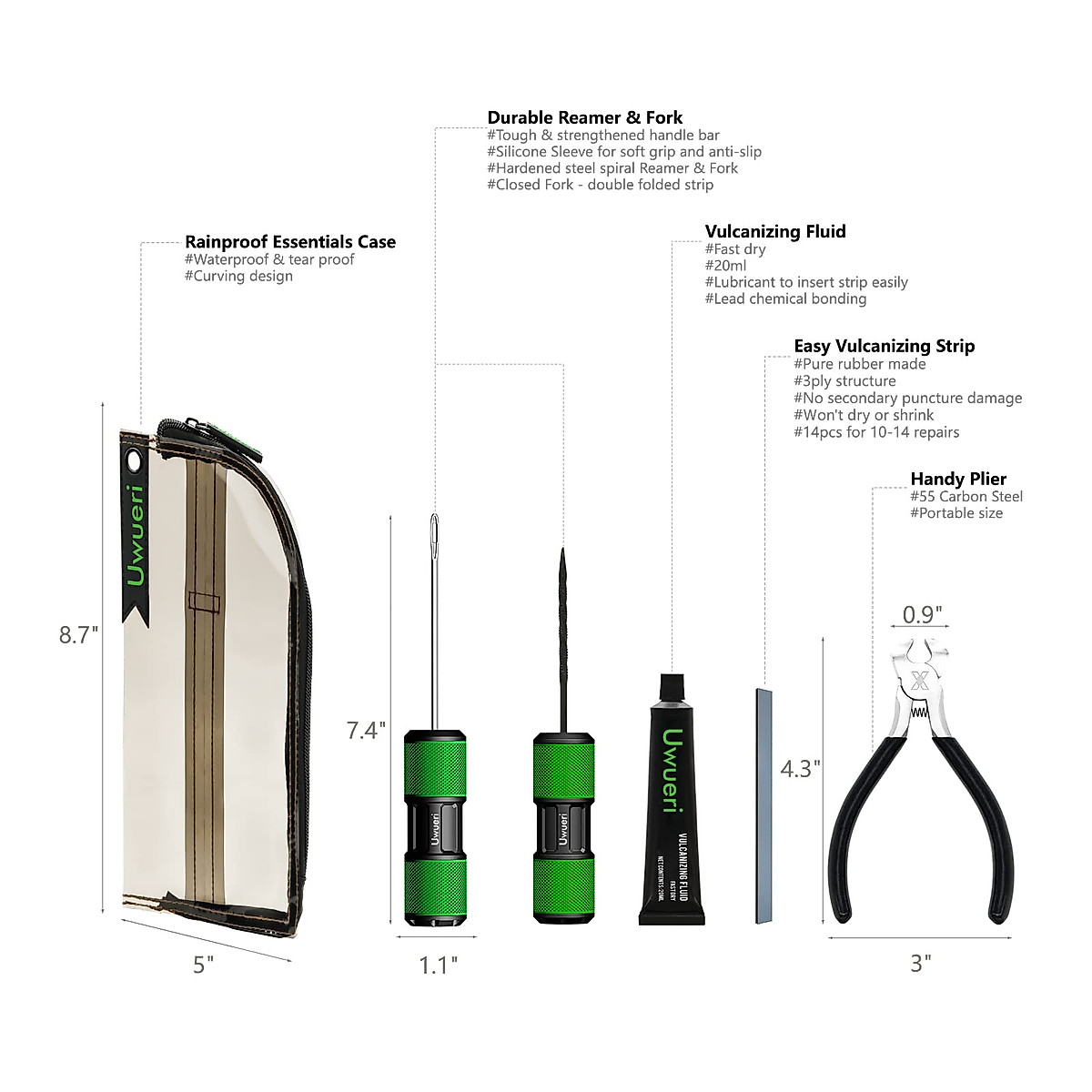 Uwueri New Method Tire Repair kit, New Designed Tire Plug Kit to Fix Flat Auto Cars, Motorcycle, Offroad, Tractor, Trailer, SUV, Pickup, ATV/UTV and Scooters, Love It Once Learned