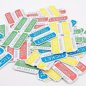 L LIKED 2,000 Assorted Double Raffle Tickets Roll (4 x 500 Tickets) 50/50 Stub Tickets for Events, Fairs, Roll with Consecutively Numbered