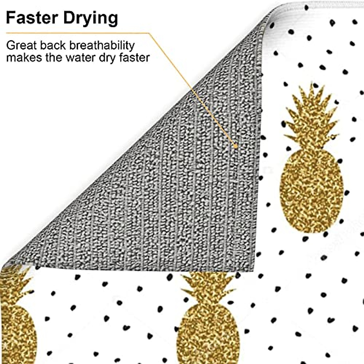 Gold Glitter Pineapples Fruit Printed Drying Mat For Kitchen Ultra Absorbent Microfiber Dishes Drainer Mats Non-Slip Silicone Quick Dry Pad - 18 X 16inch