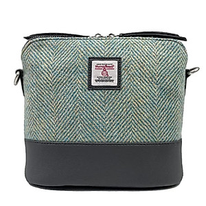 Maccessori Turquoise Herringbone Harris Tweed Square Shoulder Handbag Purse, Green, Large